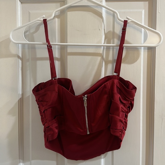 Fashion Nova | Tops | Fashion Nova Red Satin Crop Top S | Poshmark